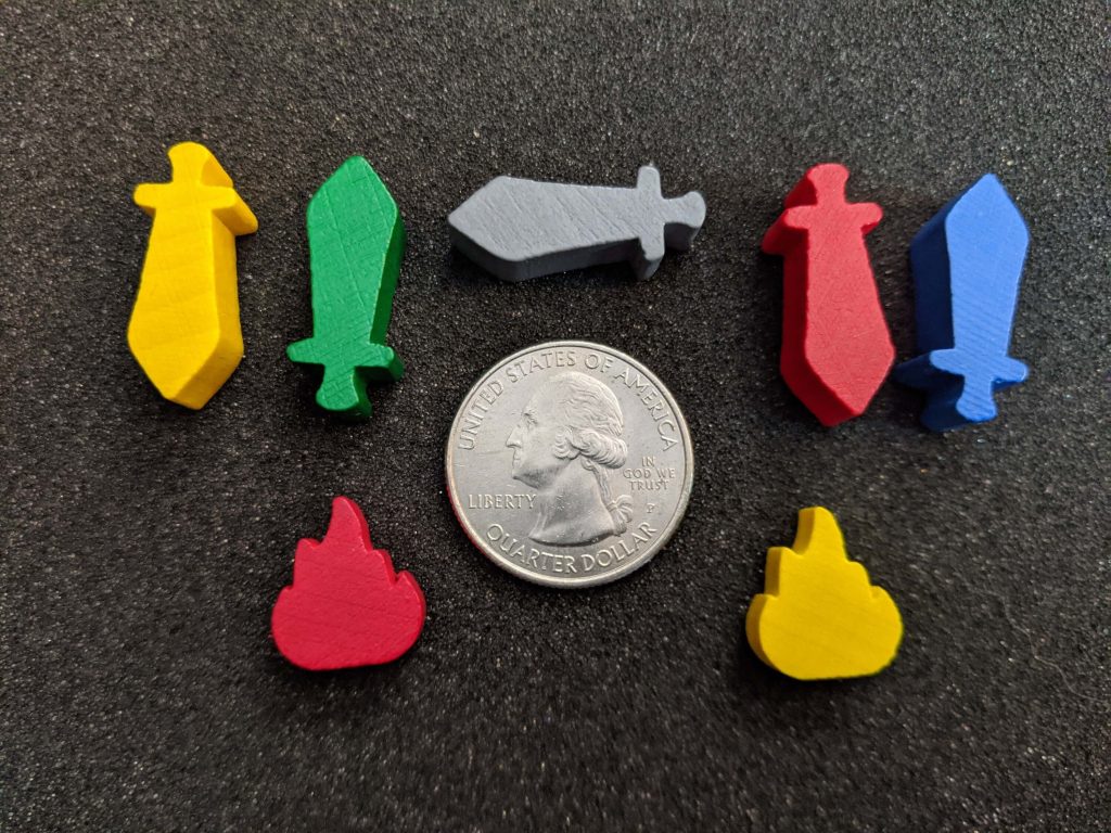 Wooden sword and fire tokens – Board Game Modder